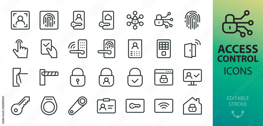 Access control isolated icons set. Set of face id, biometric ...
