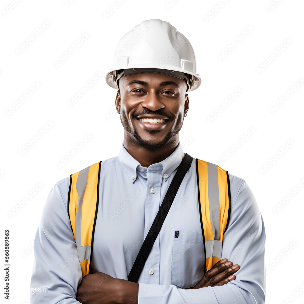 Black supervisor engineer smiling on transparent background PNG Stock ...