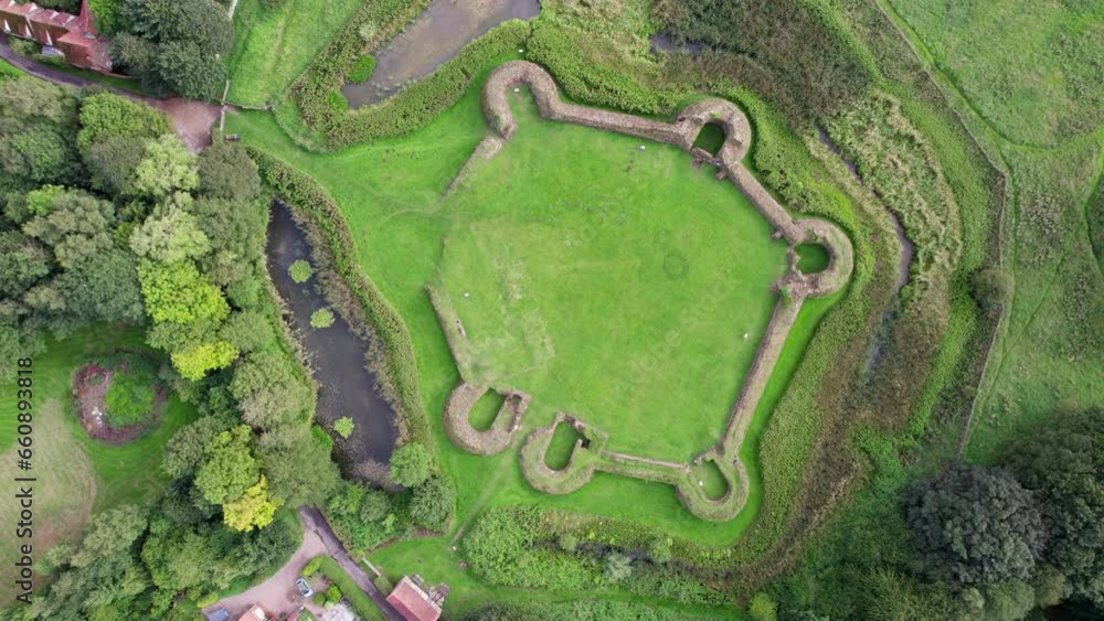 Aerial video footage of the remains of Bolingbroke Castle a 13th ...