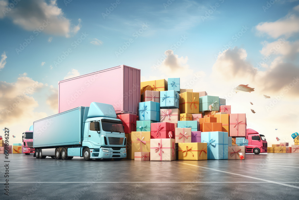 Experience the magic of Christmas logistics as a truck transports gift ...