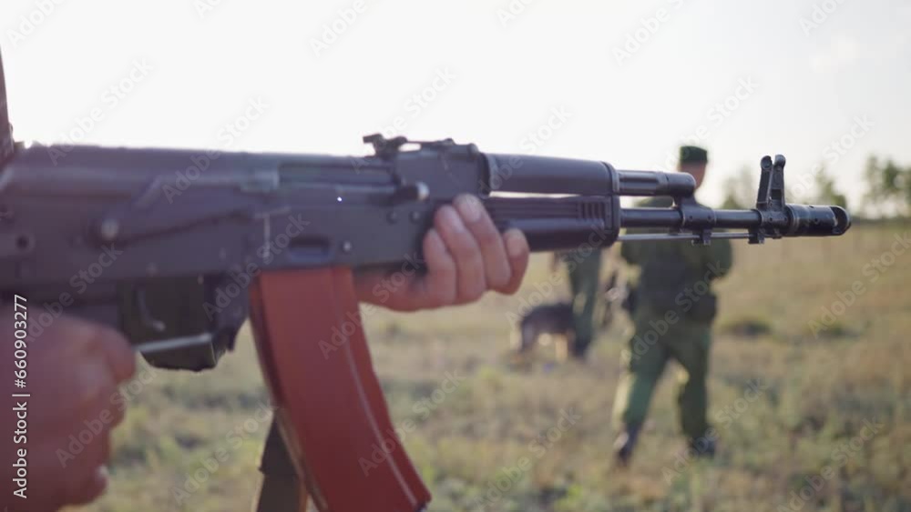 Soldiers walk along isolated zone and patrol state border line with ...