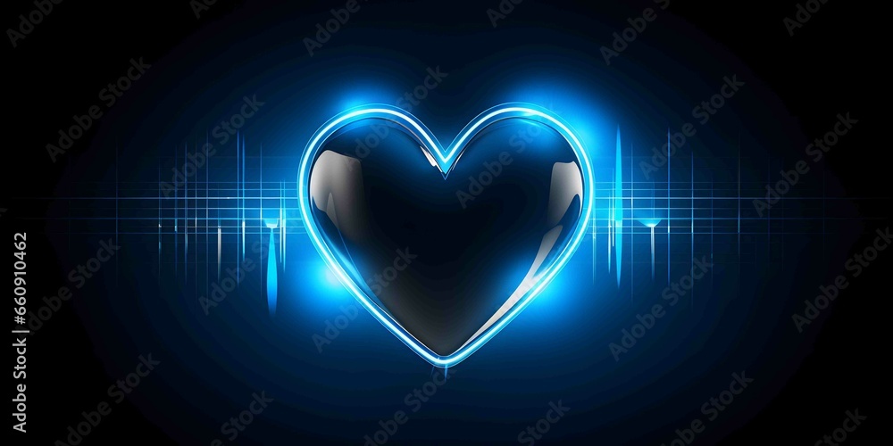 Glowing neon blue heart cardiogram line. Electrocardiogram show heart ...