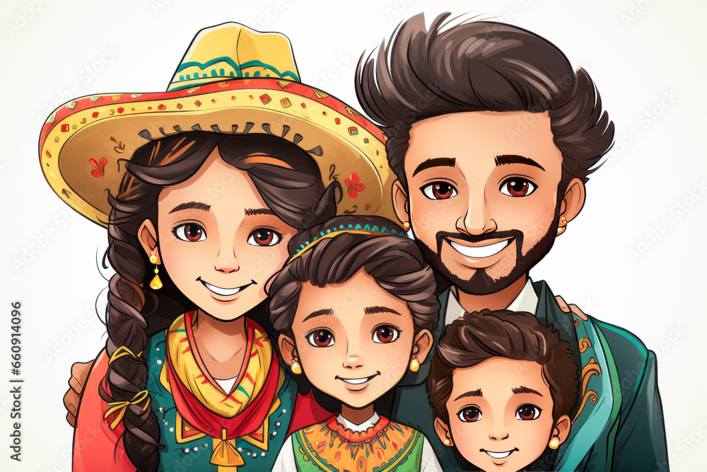 Charming minimalist drawing of Brazilian family in traditional costume ...