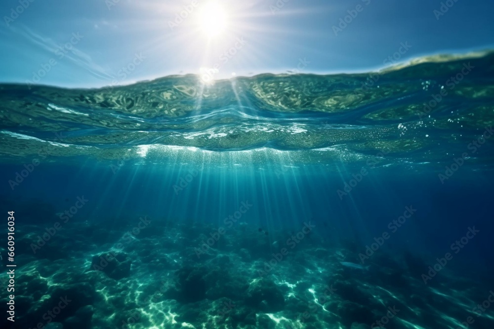 Beautiful panoramic view of nature. Deep blue ocean surface seen from ...