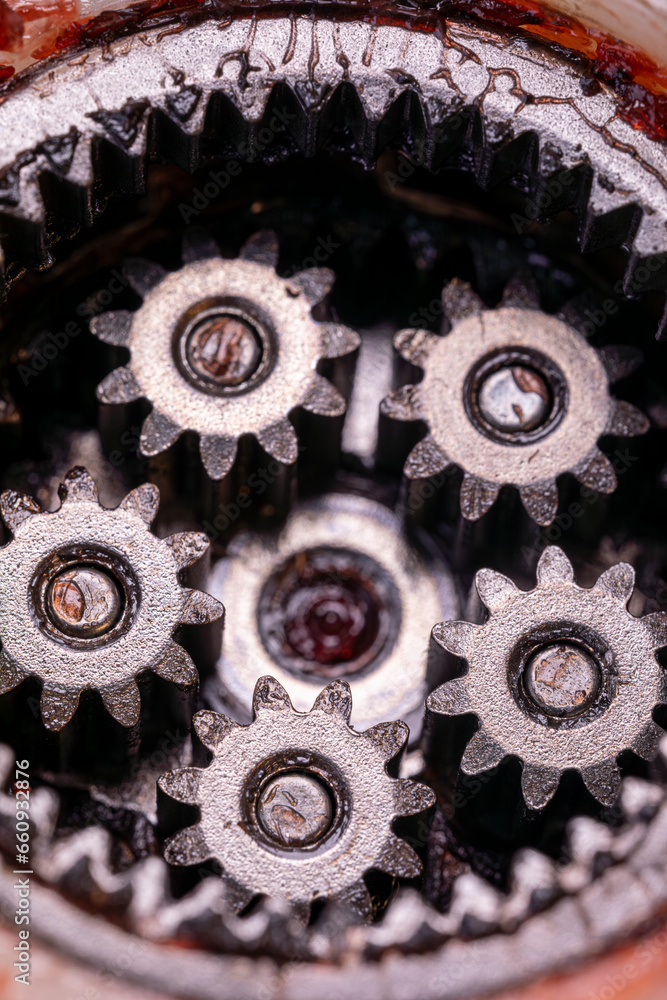 Elements of a planetary gear for a hand screwdriver. Gears from a ...
