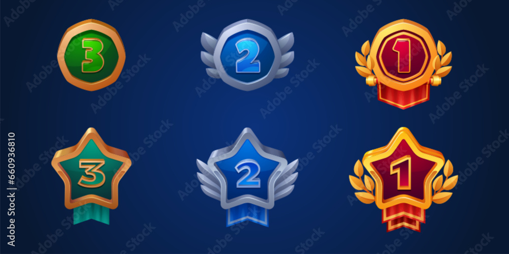 Game victory rank medals isolated on background. Vector cartoon ...