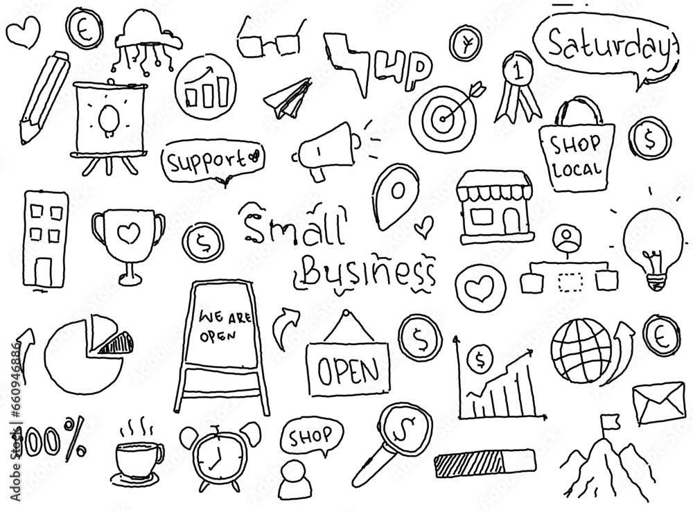 doodle art small business hand drawn vector simple. with flowchart ...