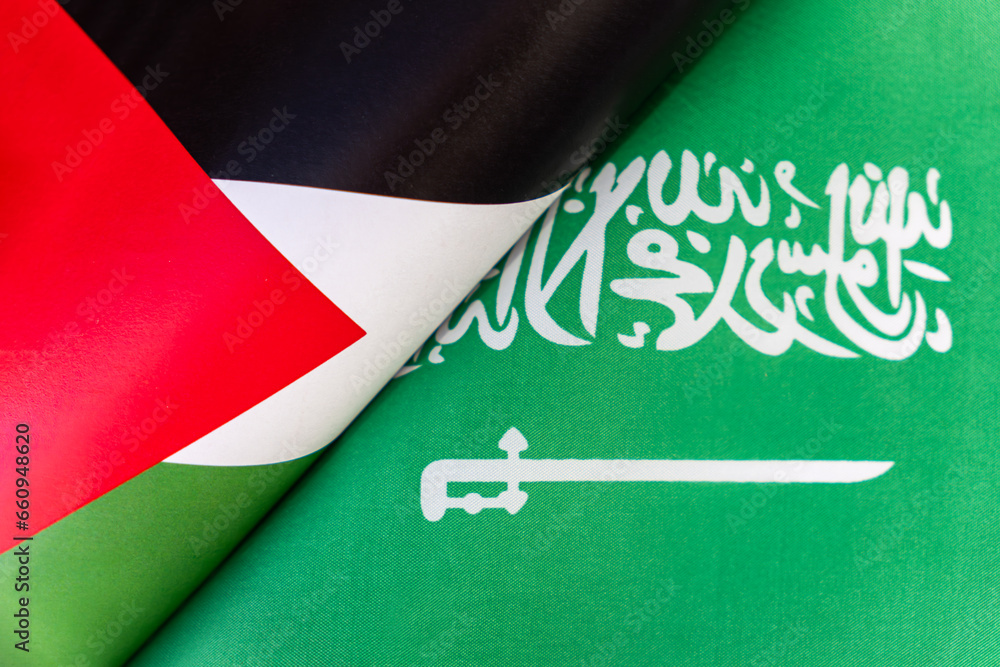Foto de Background of the flags of the saudi arabia, palestine. The ...