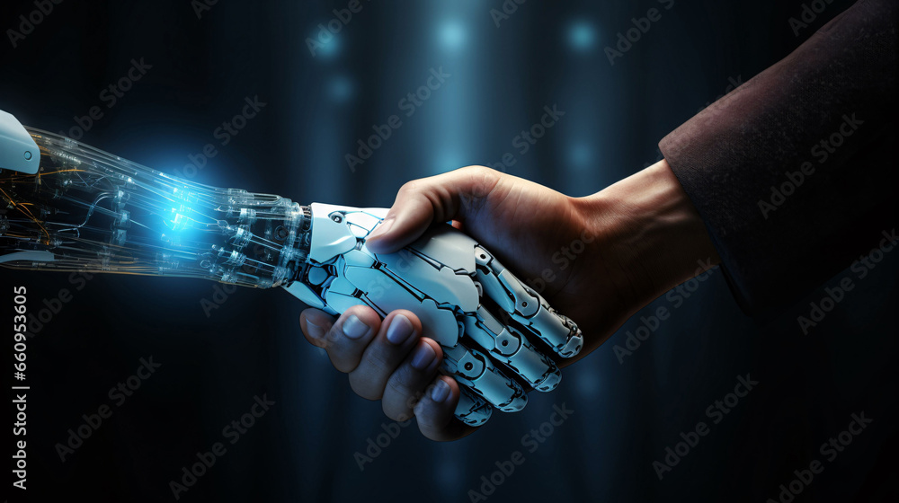 Digital robot handshake human background futuristic digital age robot ...