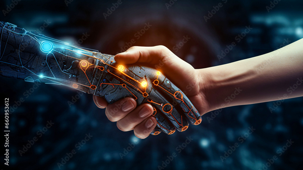 Digital robot handshake human background futuristic digital age robot ...