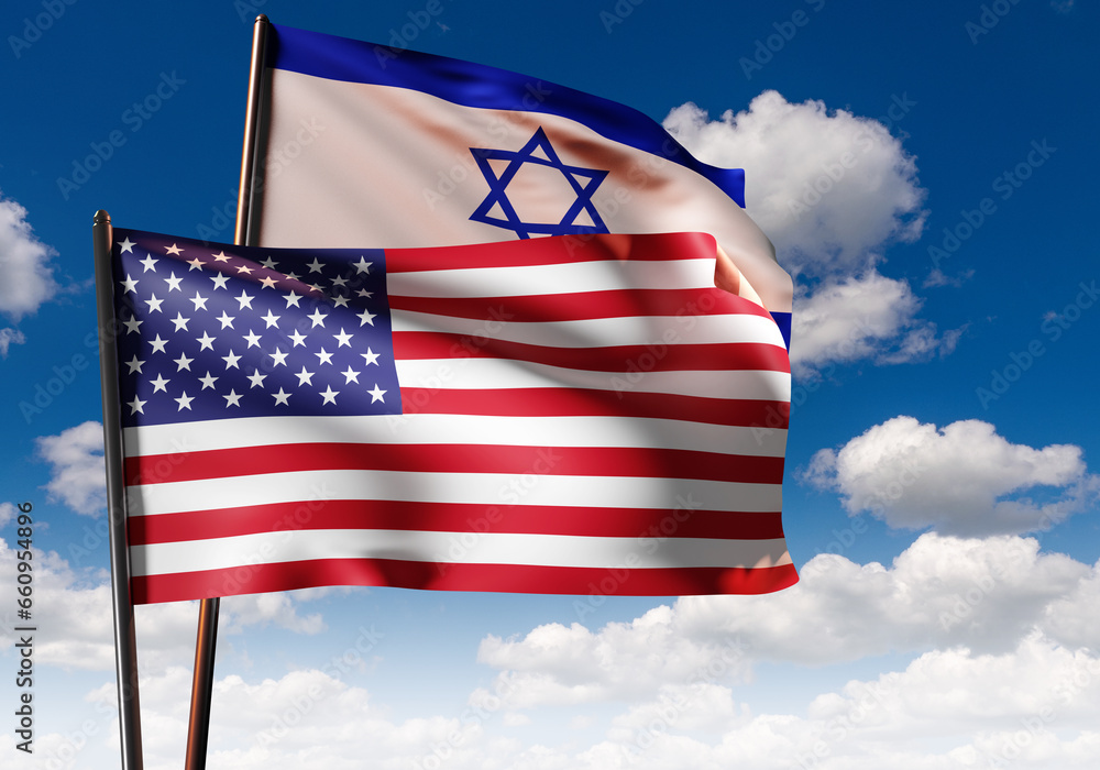 Israel and USA flag together. Symbol United States in sky. Concept ...