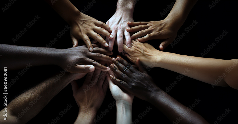 Work together, support each other, diversity, unity concept with many ...