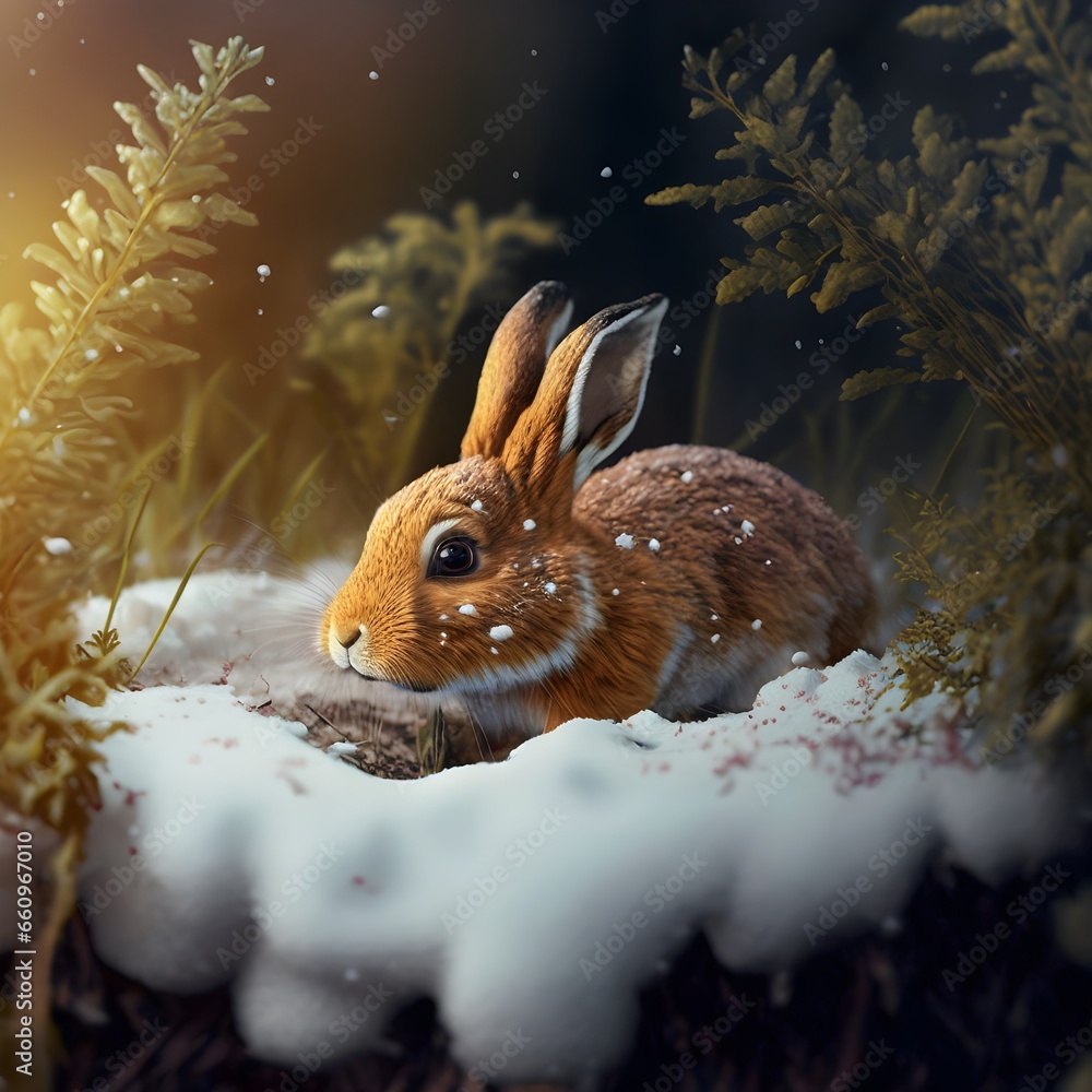 the Wind in the Willows style a little hare on the forest ground ...