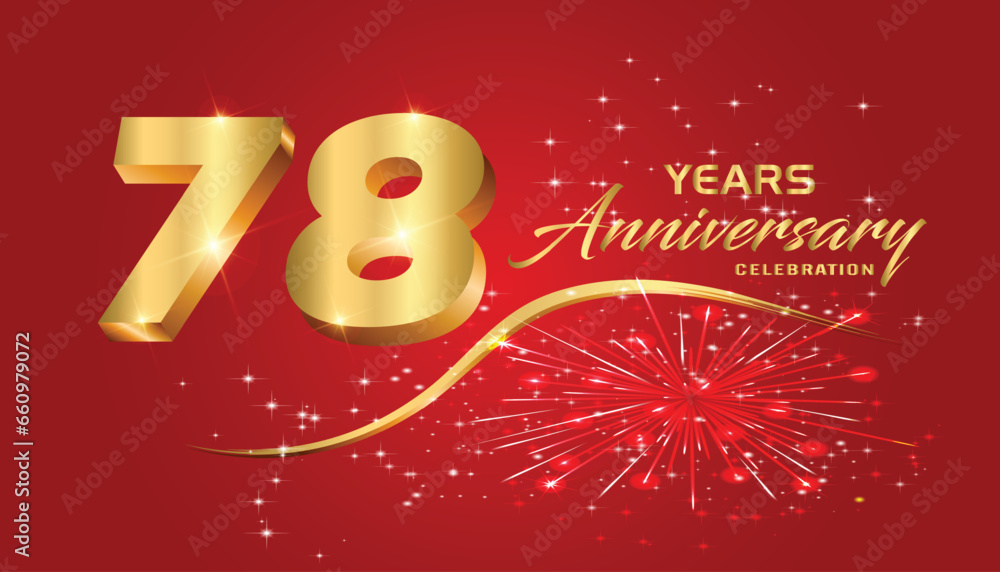 Celebrate the 78th anniversary with gold 3D letters, gold ribbons on a ...