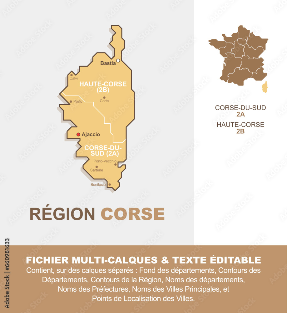 Carte de la région Corse, ses départements et ses villes Stock Vector ...