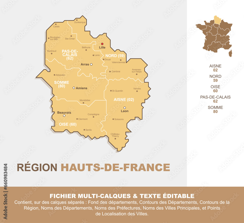 Carte de la région Hauts-de-France, ses départements et ses villes ...