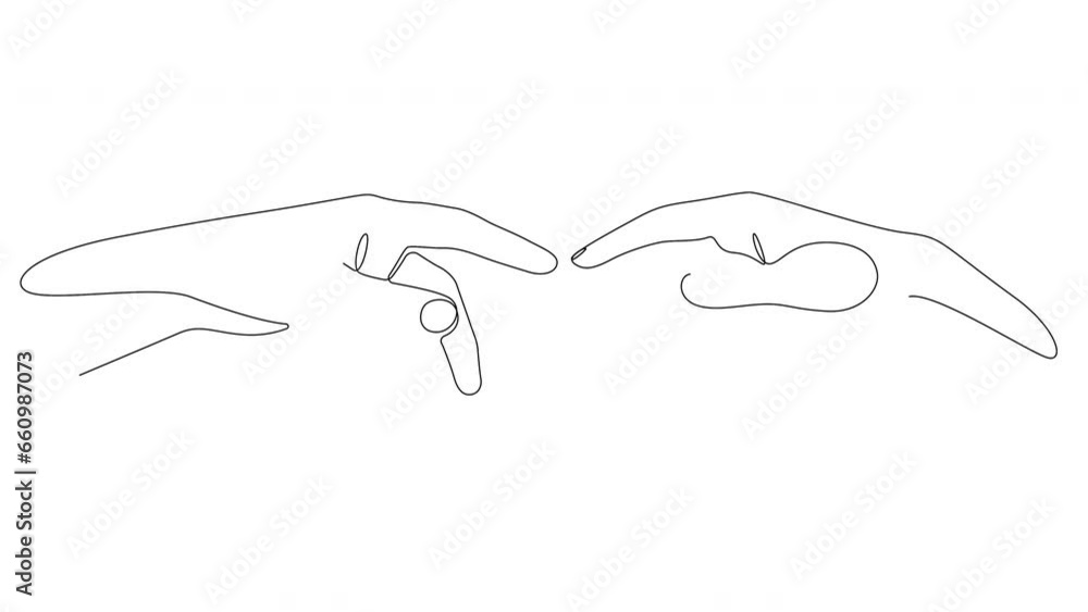 Self drawing animation of two hands touch drawn by continuous line ...