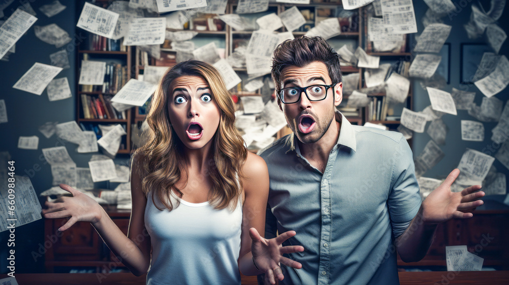 Engaging couple puzzled over complex equations on a whiteboard. Stock ...
