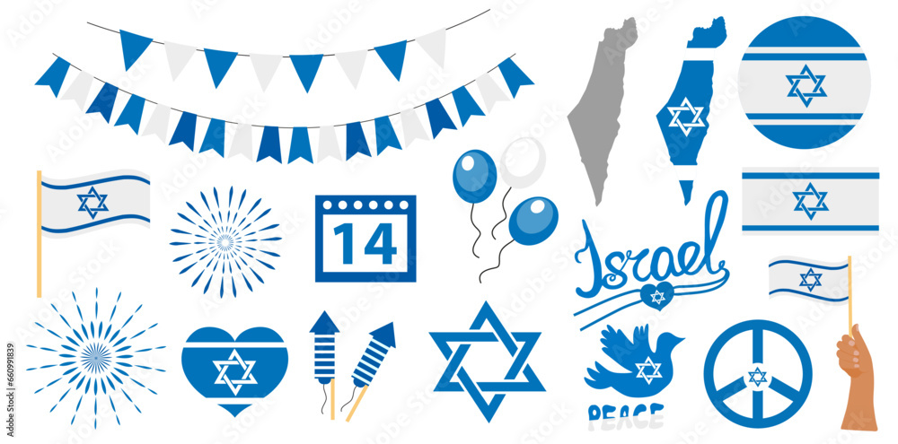 Israel flag, symbol, badges set .Pray for Israel war collection flat ...