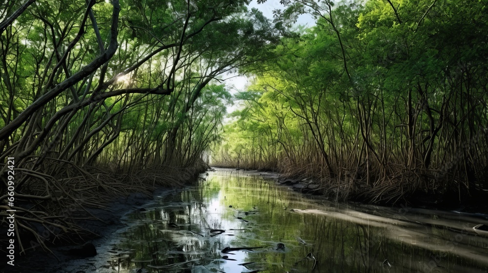 Lush mangrove forest in the summer within Saudi Arabia's Jazan Province ...