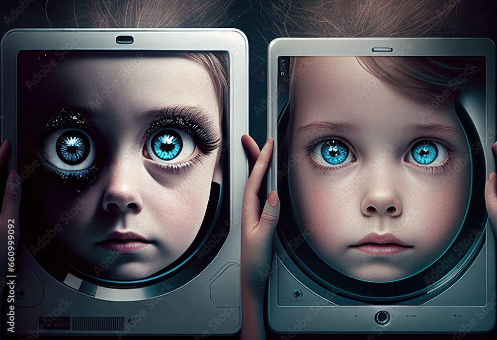 Artificial Intelligence spying on humans - Generative AI illustration ...