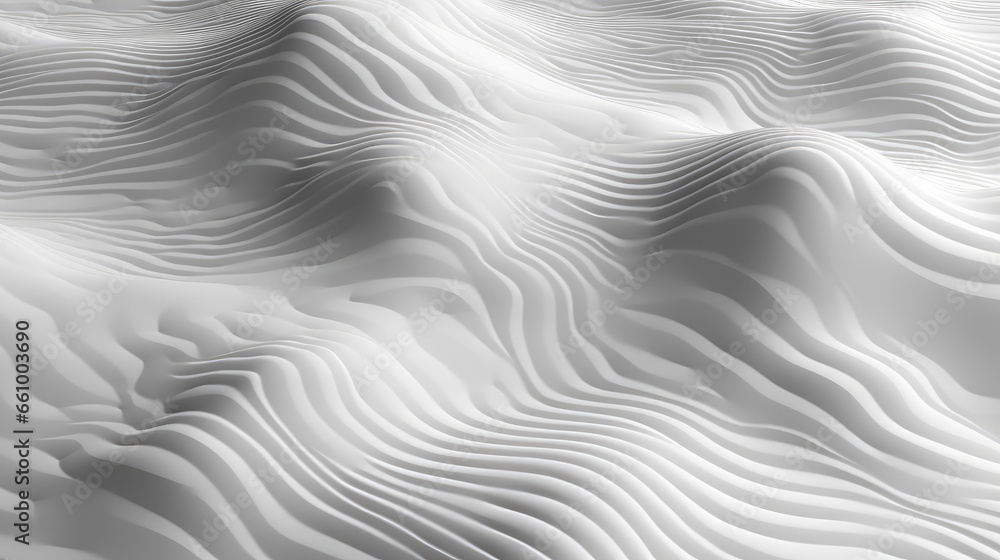 A dynamic white 3D topographic line contour map background with wave ...