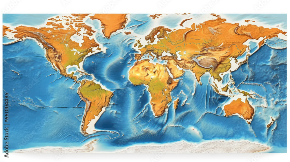 A 3D world map of the Earth with strikingly exaggerated topographical ...