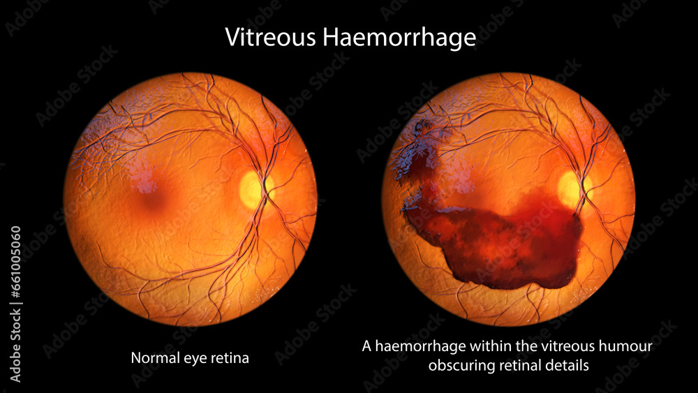 Vitreous hemorrhage as observed during ophthalmoscopy, 3D illustration ...