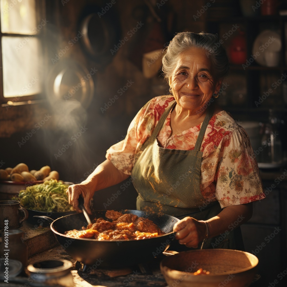 Elderly Hispanic Woman Cooking Meal Hobby and Tradition and Cultural ...