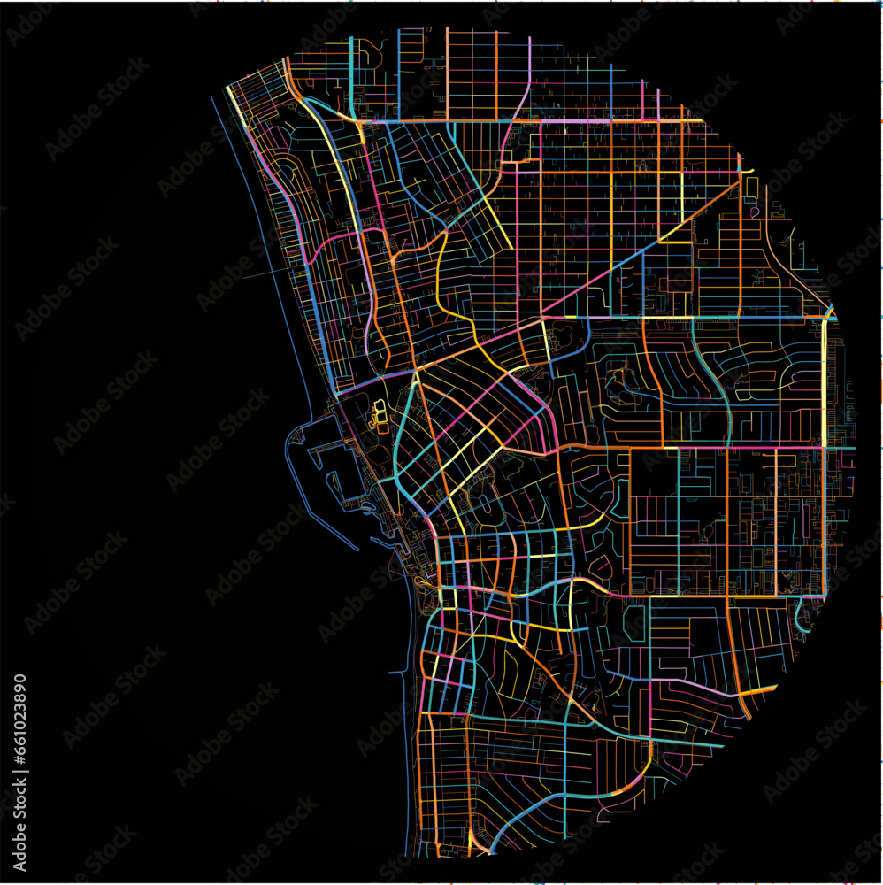 Colorful Map of RedondoBeach, California with all major and minor roads ...
