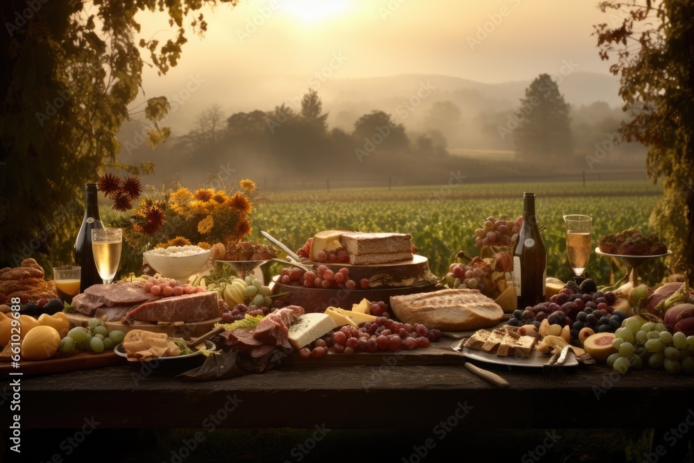 Sun rising. Farm ranch prosperity. green harvest field. horizon. A ...