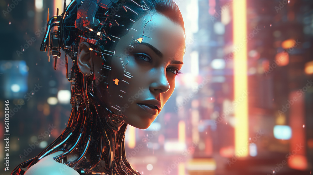 An artistic representation of the AI revolution, featuring cybernetic ...