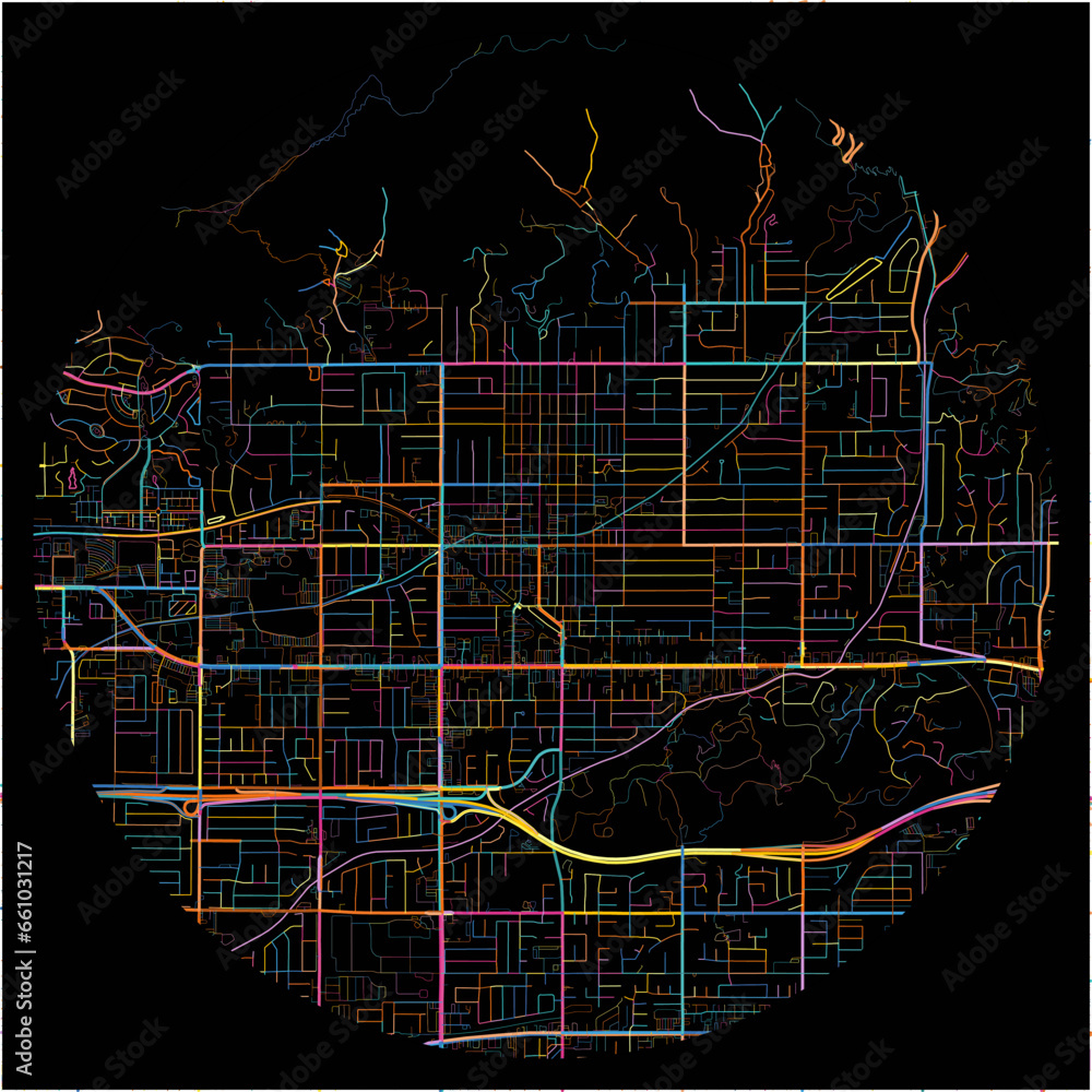 Colorful Map of Glendora, California with all major and minor roads ...