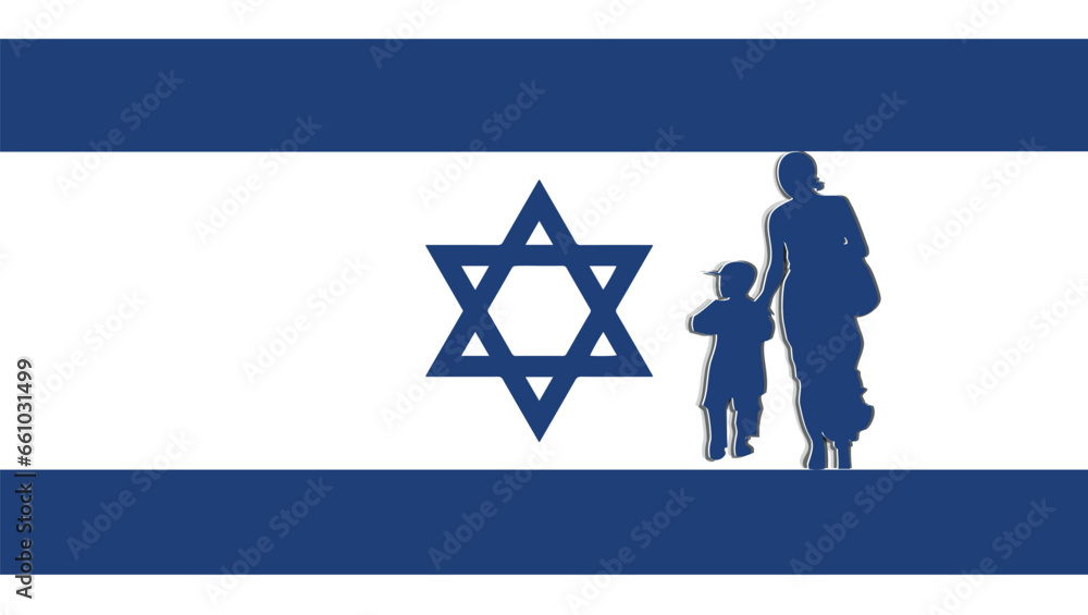 Cut out Silhouette of a mother with child, refugees fleeing the israel ...