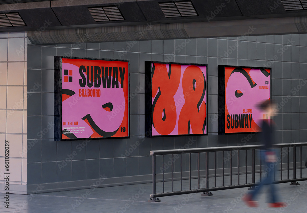 Square Advertisement in Subway Station Mockup Stock Template | Adobe Stock