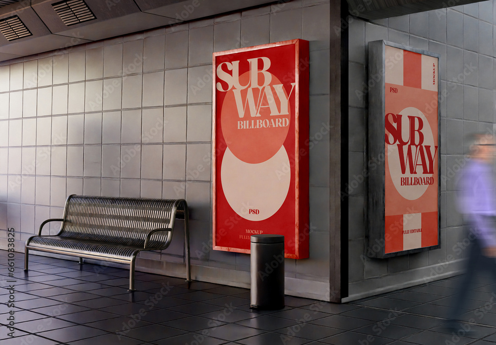 Two Subway Billboards Mockup Stock Template | Adobe Stock