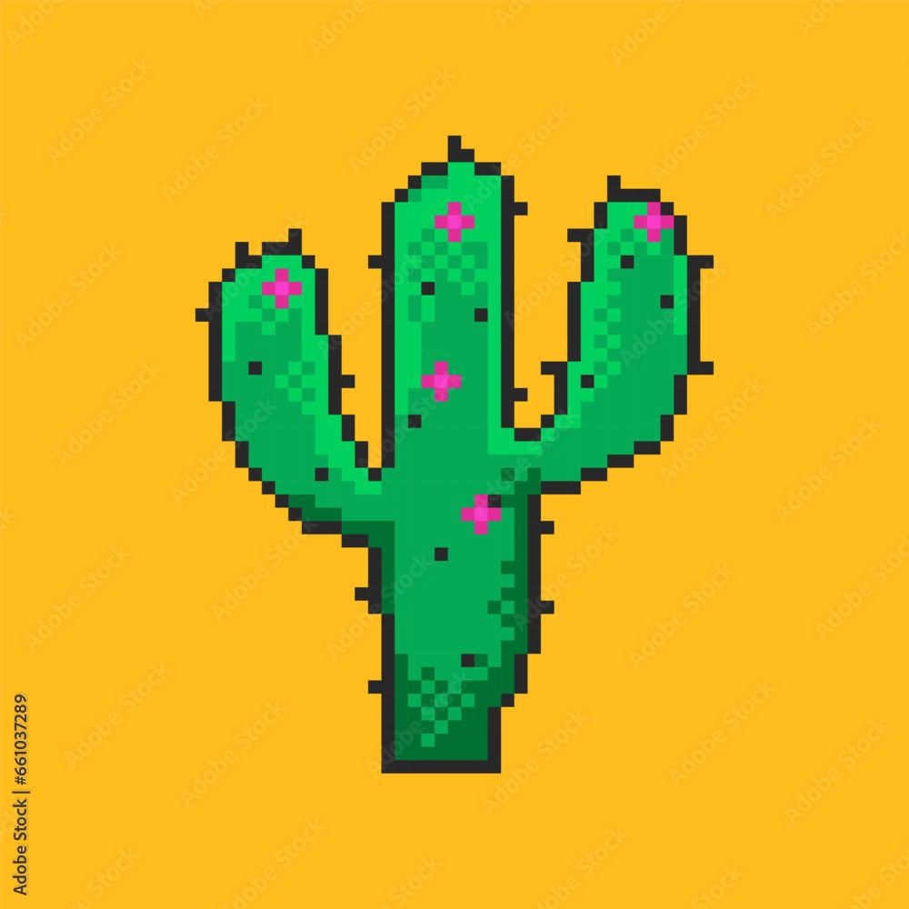 Cactus pixel art icon, 8-bit sprite. Isolated vector illustration for ...