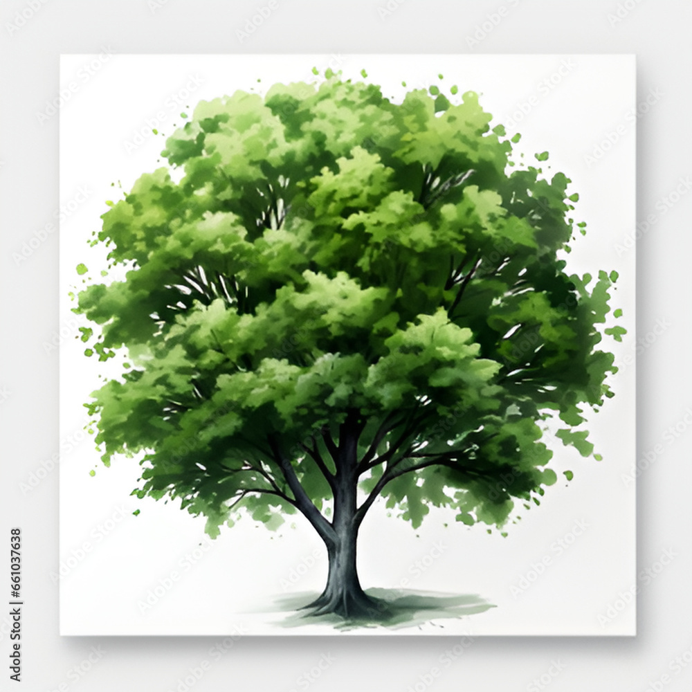 tree isolated on white background,Tree drawn with watercolor vector ...