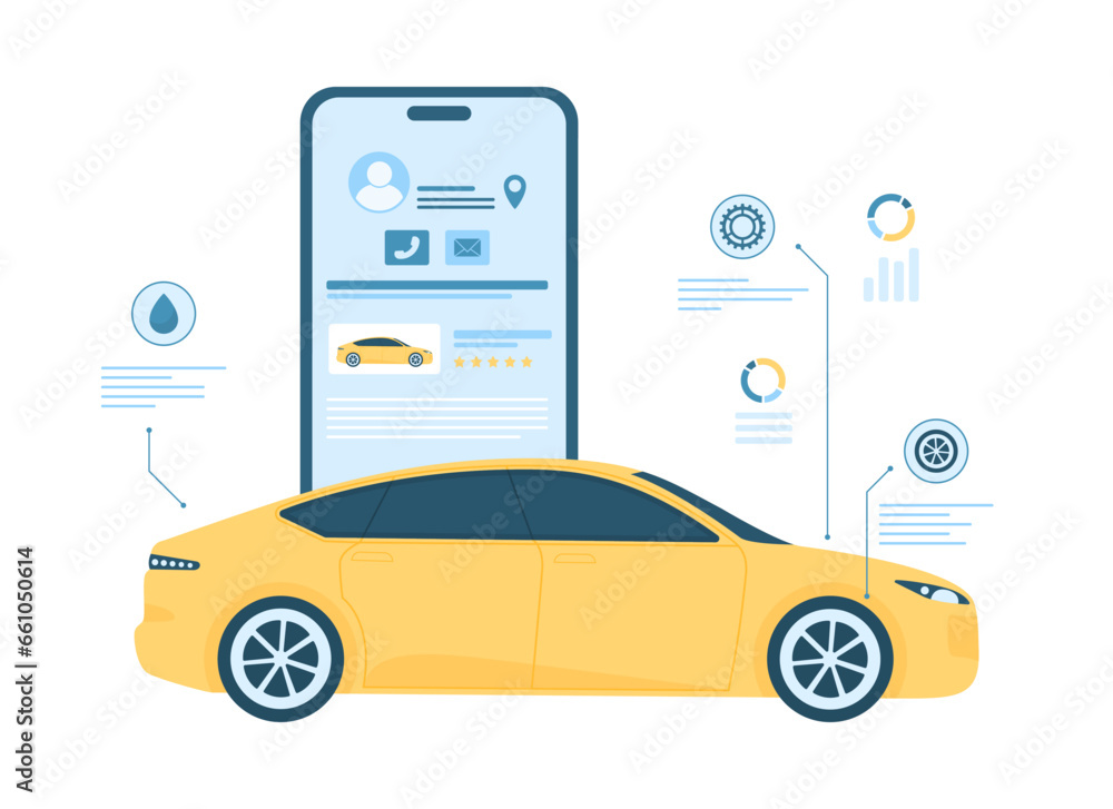 Buying and selling new or used car online via mobile phone app vector ...
