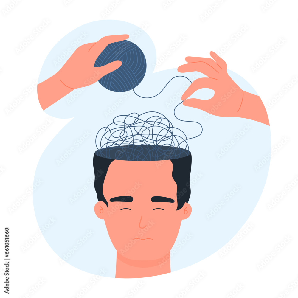 Mental health, help and care thoughts and mind recovery vector ...