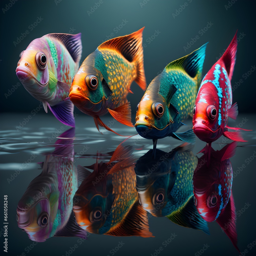 5 small unique fishes in different colors which are totally different ...