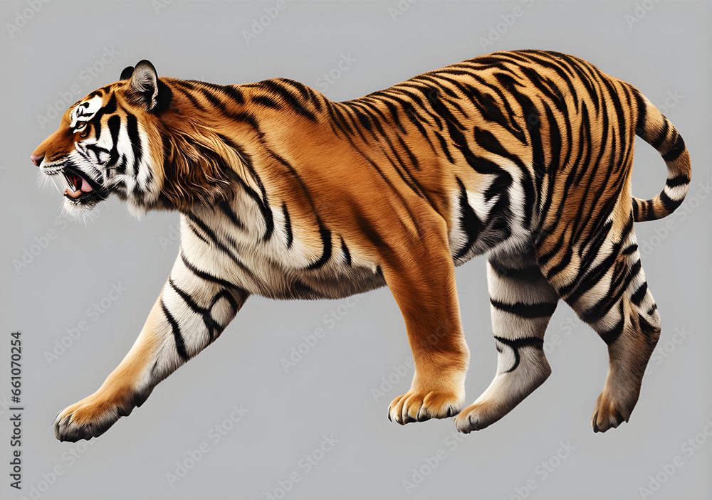 Tiger set. The tiger growls and jumps. The tiger is walking. Tiger ...