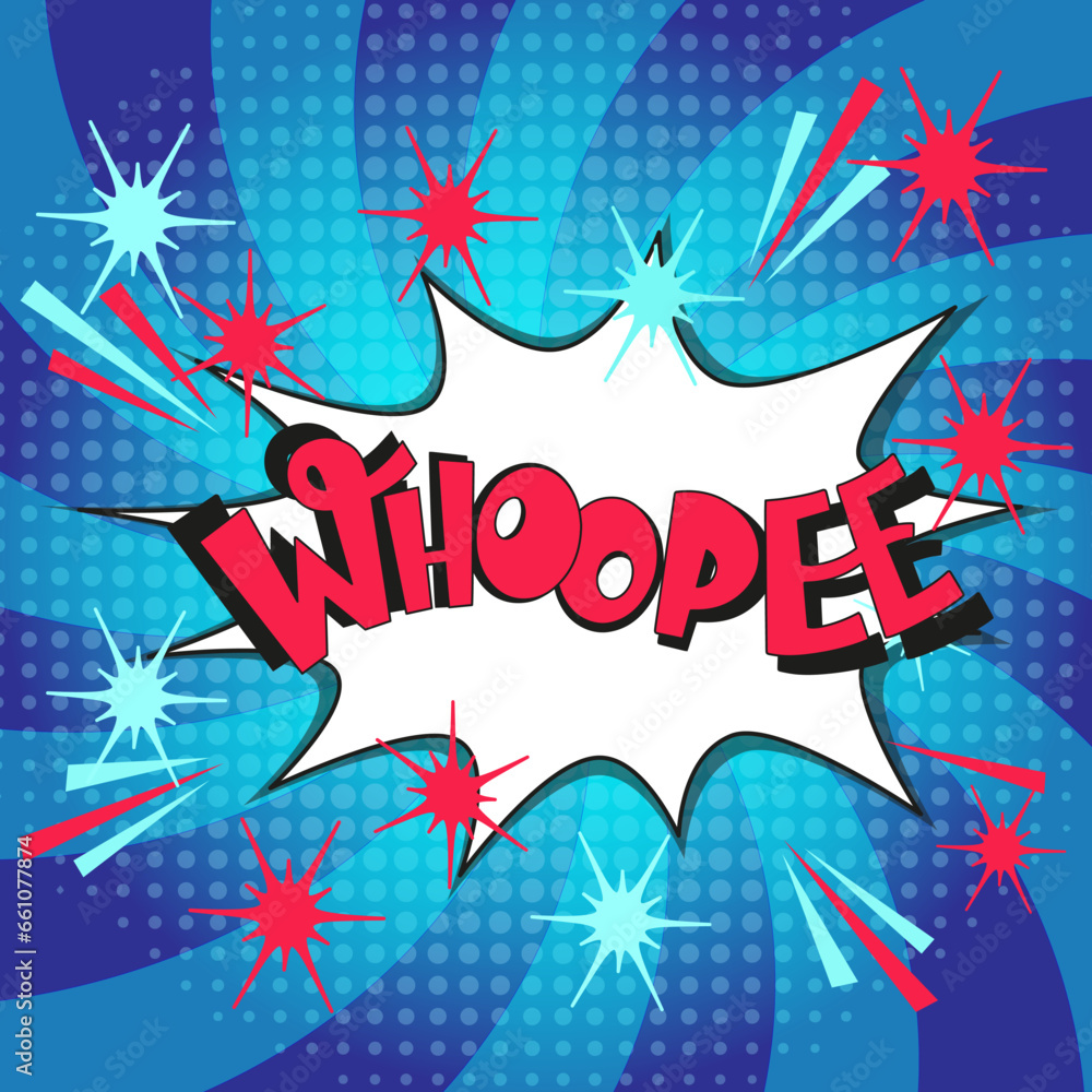 Comic lettering whoopee with red lips and an open mouth. Vector bright ...