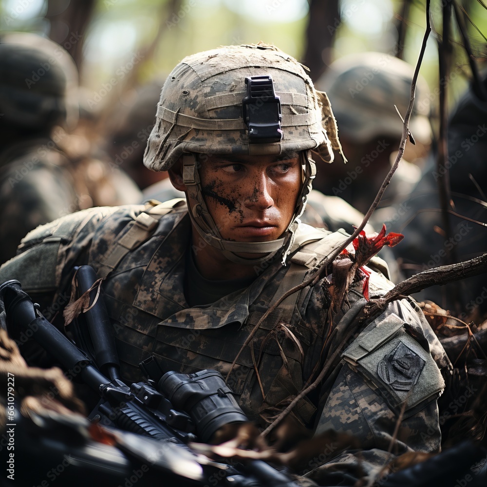 military soldier at war with gun in hand, infantry ground operation in ...