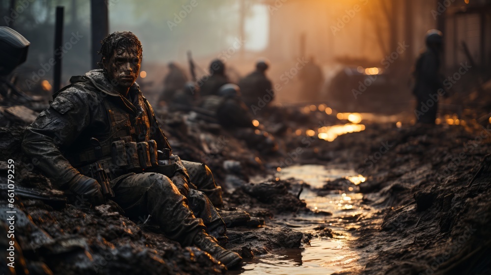 Foto de military soldier at war with gun in hand, infantry ground ...