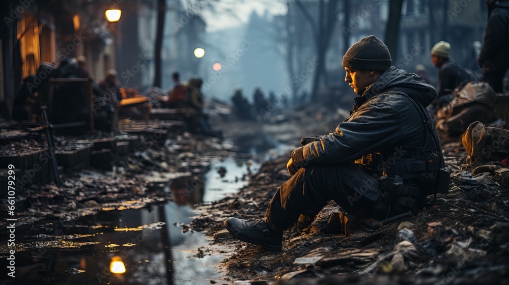 military soldier at war with gun in hand, infantry ground operation in ...