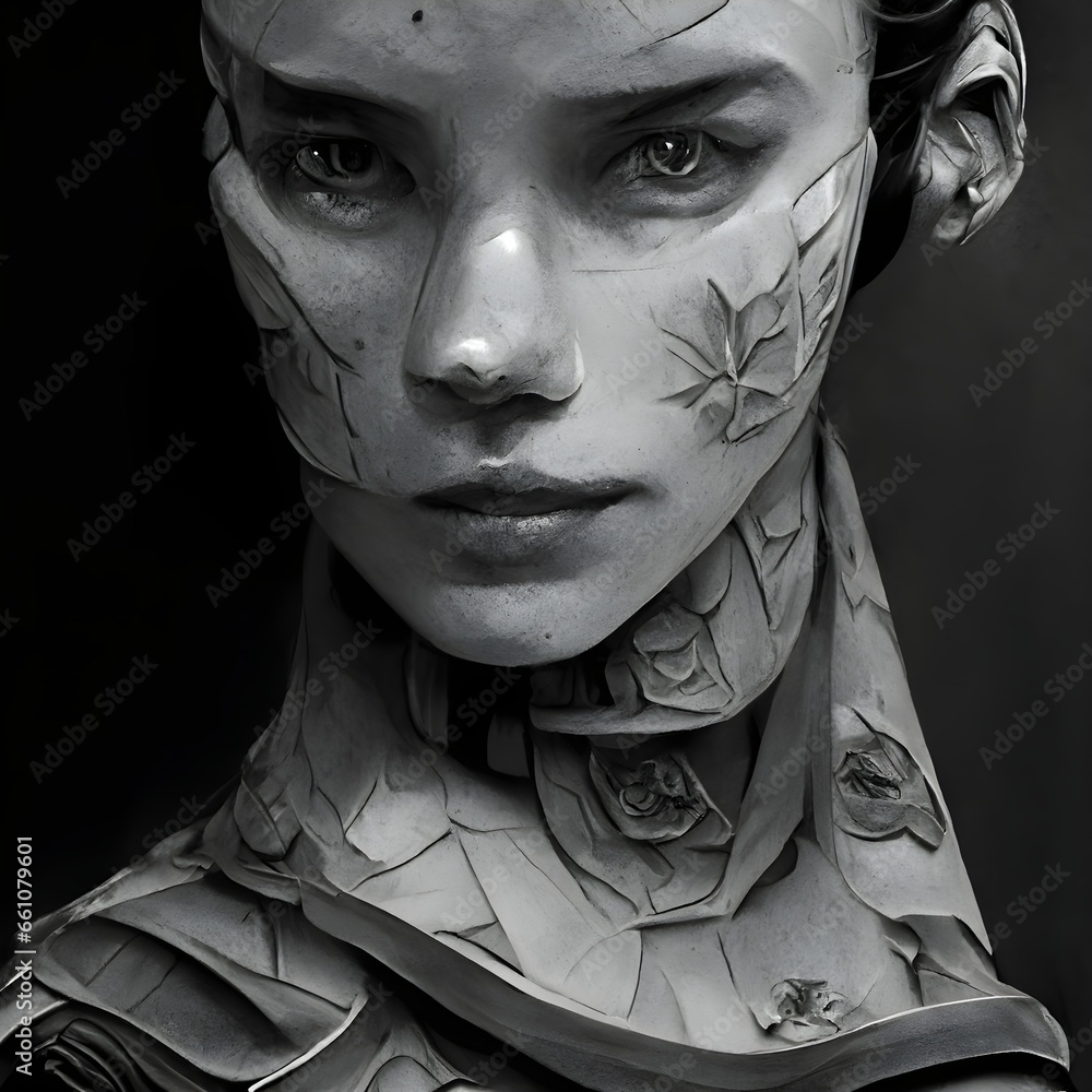 torso of an androgynous spanish woman with a beautiful face standing on ...