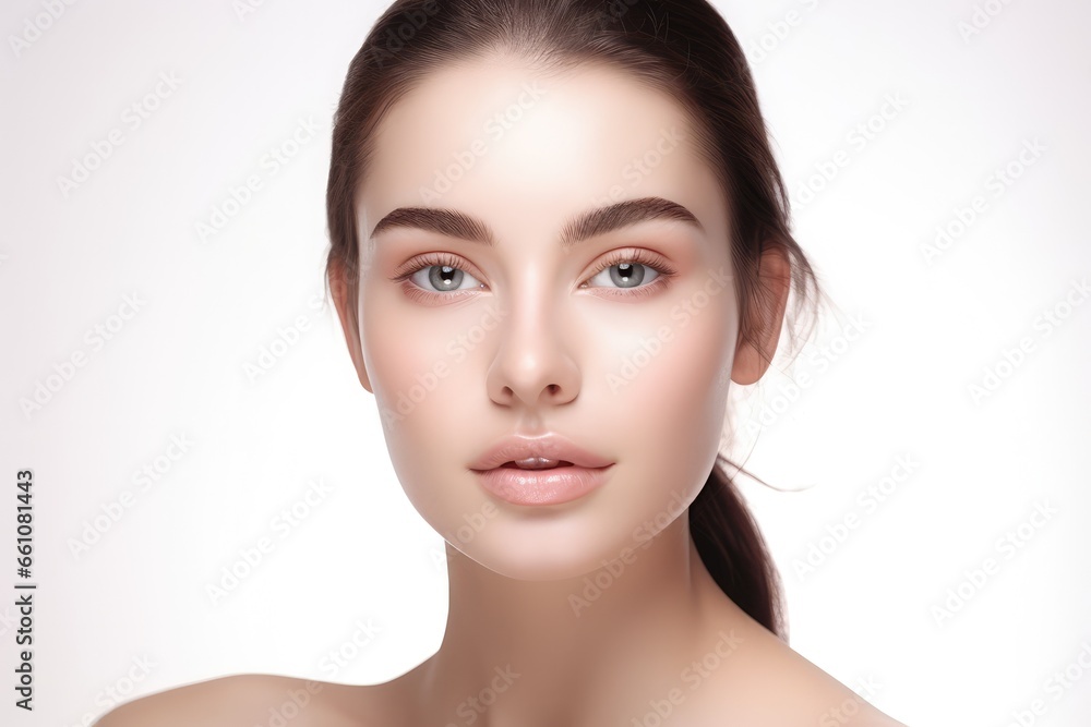 Portrait of beautiful young woman with clean fresh skin, natural make ...