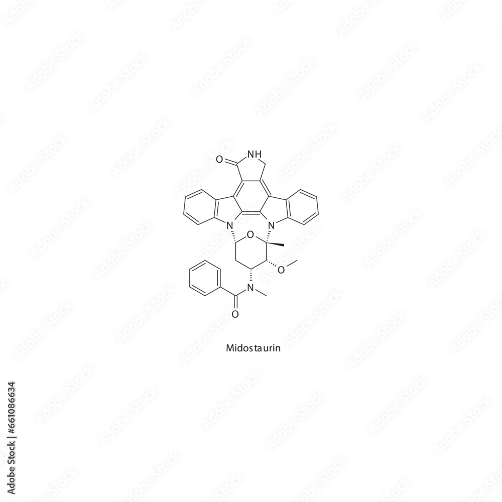 Midostaurin flat skeletal molecular structure Tyrosine kinase inhibitor ...