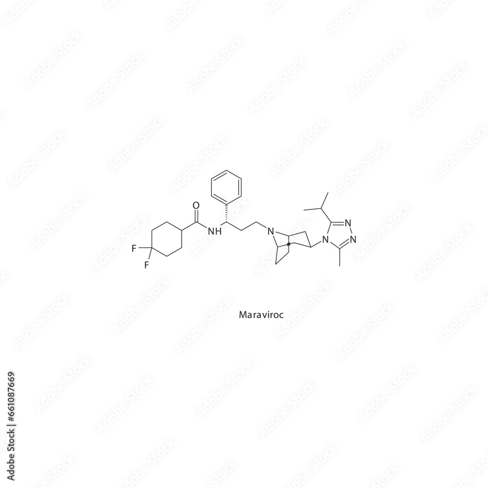 Maraviroc flat skeletal molecular structure CCR5 inhibitor drug used in ...